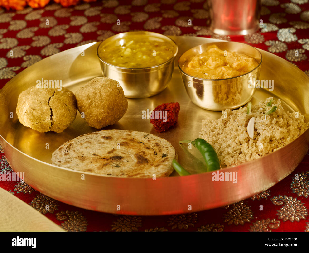 A FULL TRADITIONAL RAJASTHANI MEAL/ RAJASTHANI THALI: LEFT TO RIGHT ...