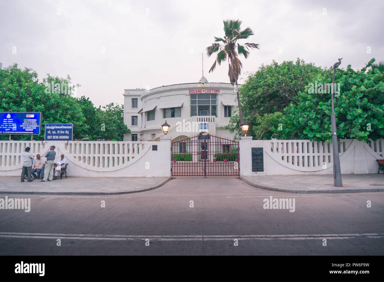 Colonial house with the customs office in pondicherry Stock Photo - Alamy