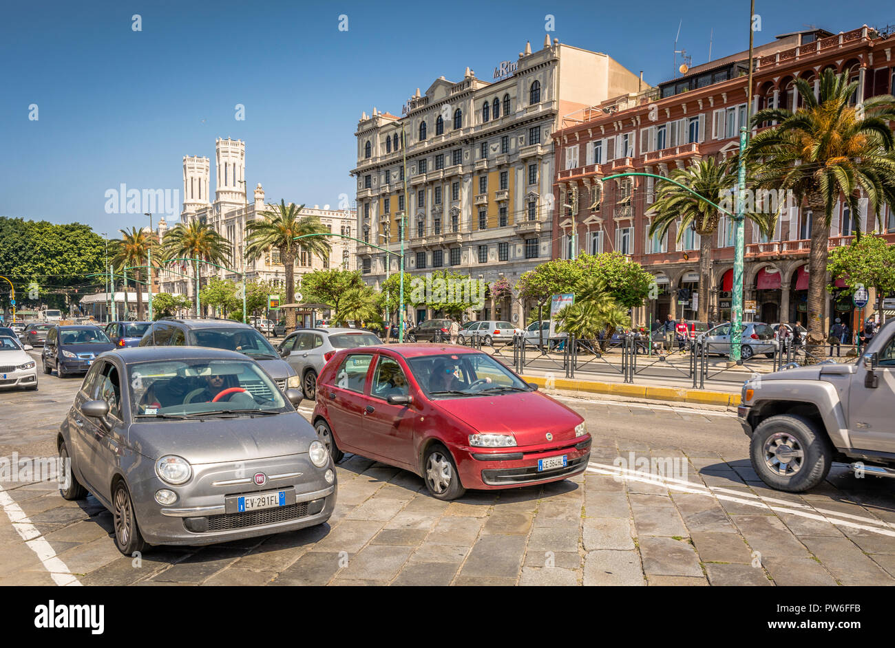View of the main street (Via Roma). Elegant and historical buildings of ...