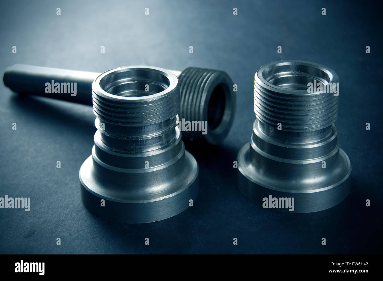 Blue Tinted Metal Parts Created in Industrial Shop Horizontal Stock ...