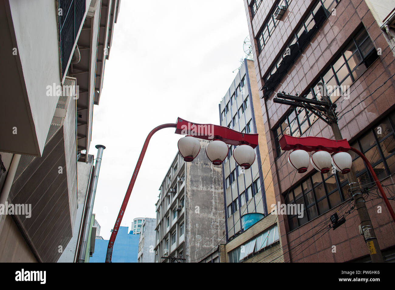 Japanese lamps and church at Liberdade japanese district in São Paulo ...