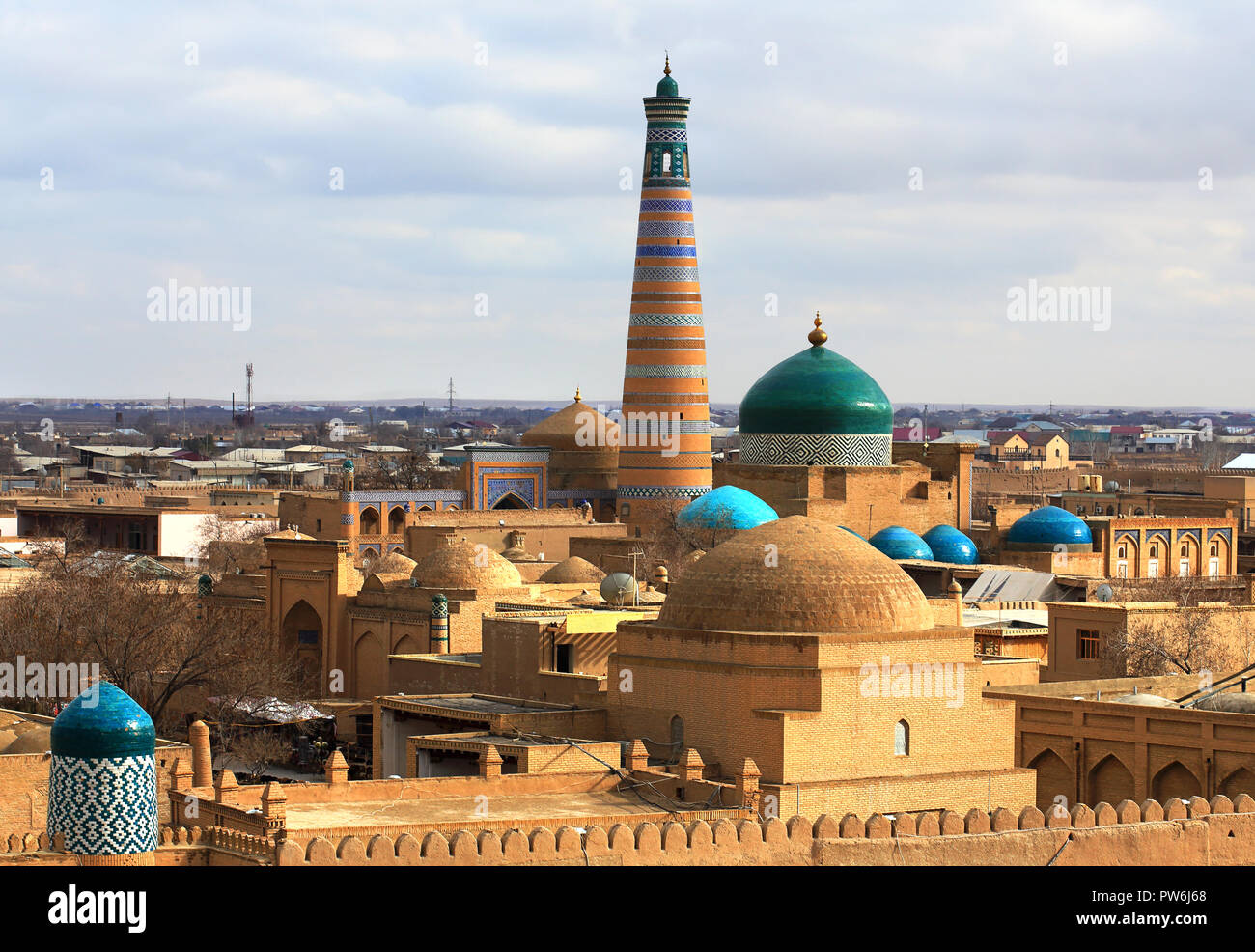 Panorama of the city of Central Asia with religious buildings, towers ...