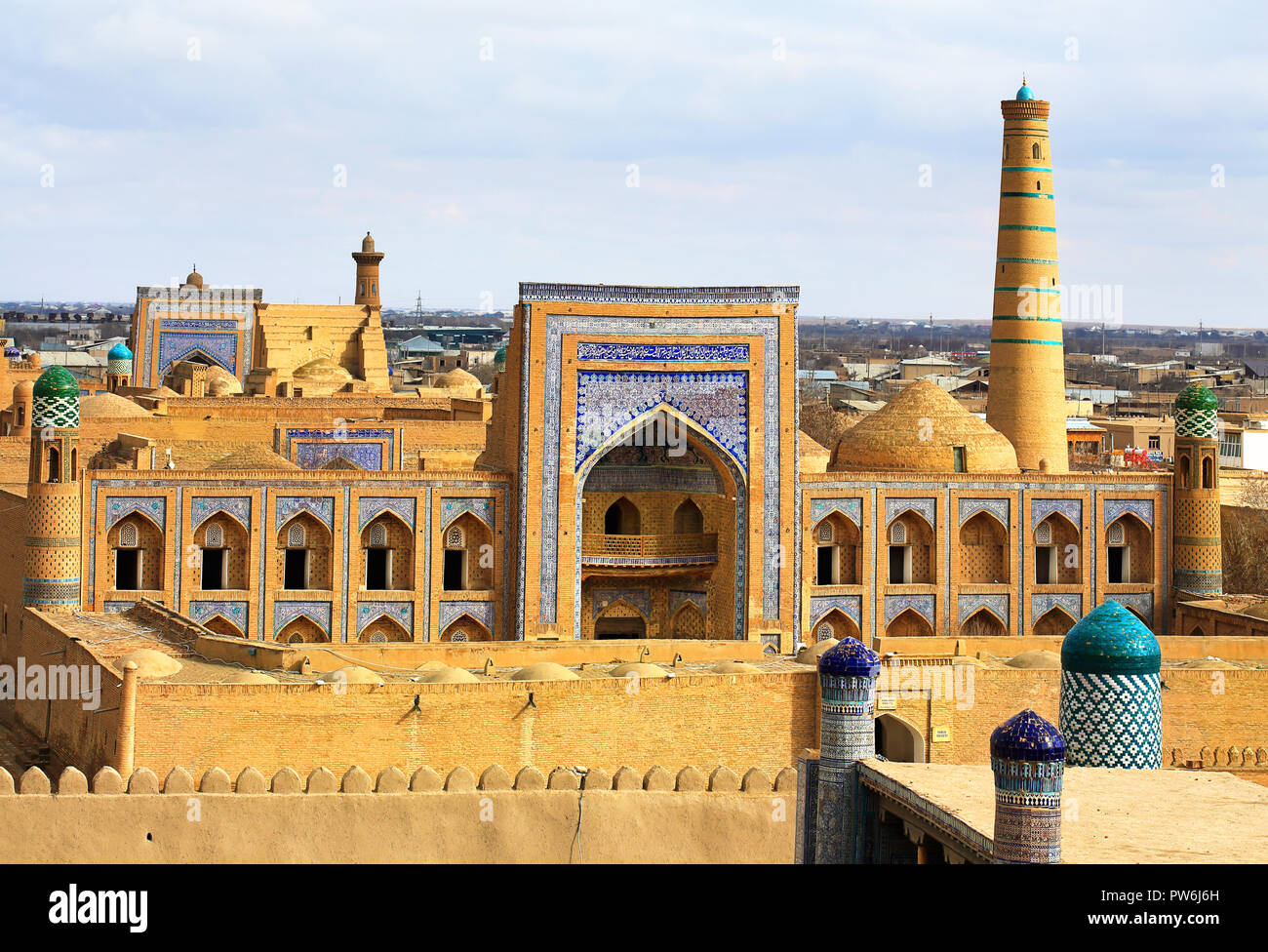 Panorama of the city of Central Asia with religious buildings, towers ...