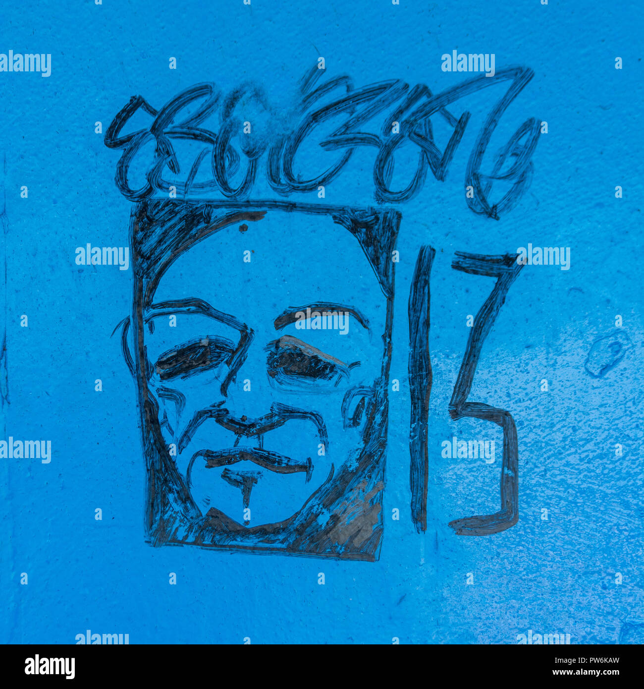 Graffiti by unknown person in Newquay, of face and the number 13 ...