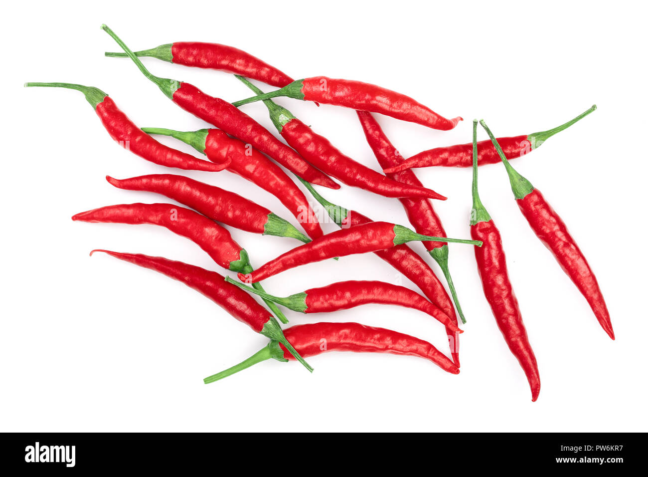 red hot chili peppers isolated on white background. Top view. Flat lay ...