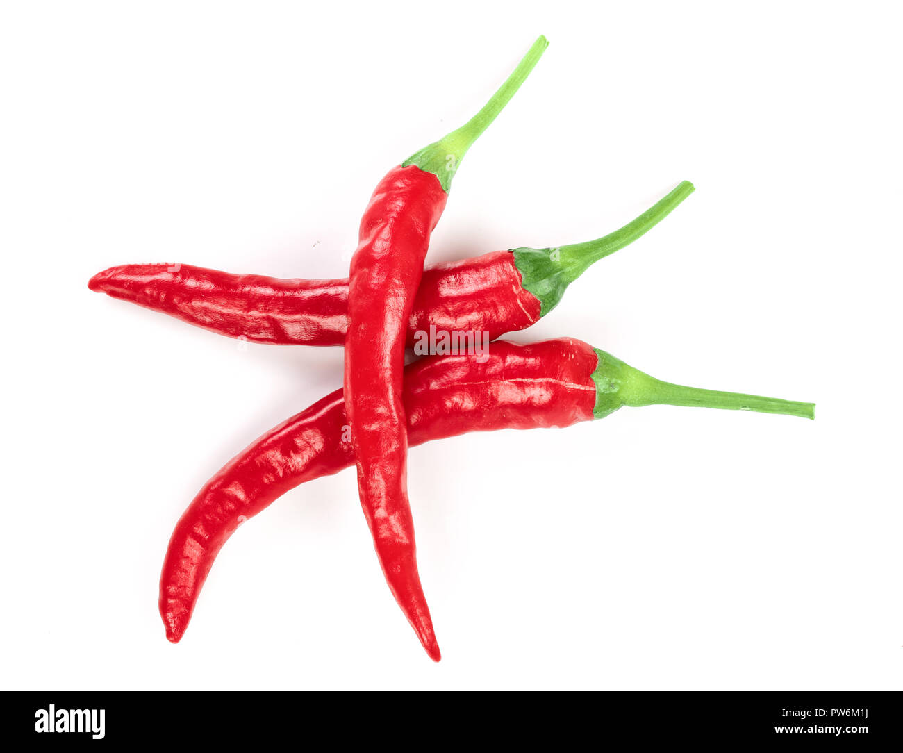 red hot chili peppers isolated on white background. Top view. Flat lay ...
