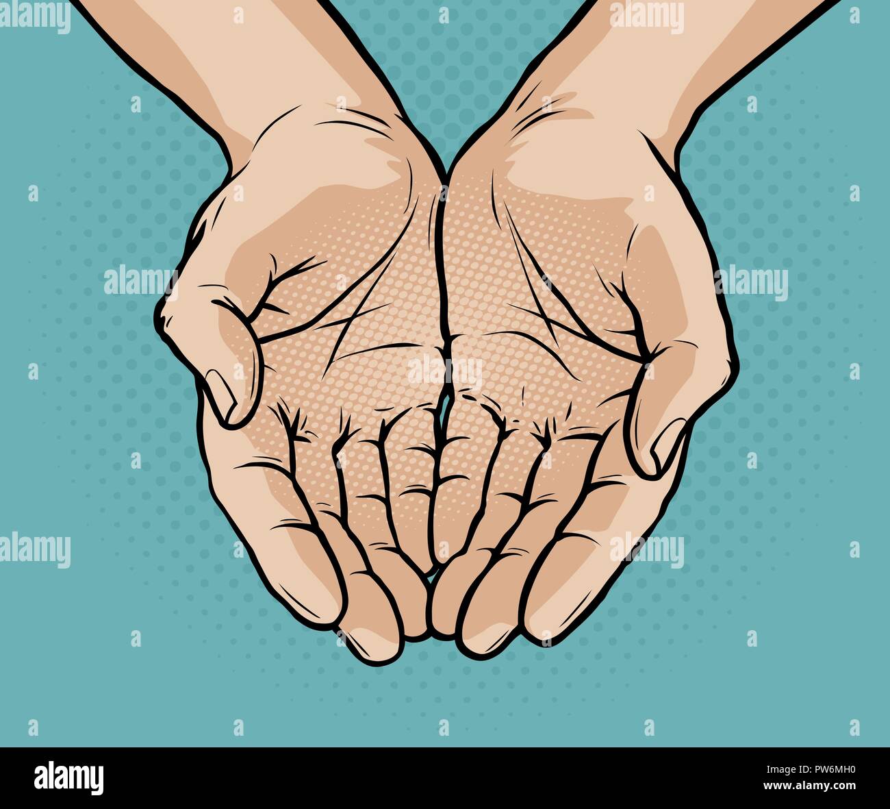 Cupped hands, folded arms. Pop art retro comic style. Cartoon vector ... Cupped hands, folded arms. Pop art retro comic style. Cartoon vector ...