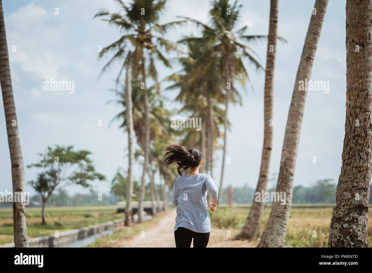 asian woman ran in side rice field Stock Photo - Alamy