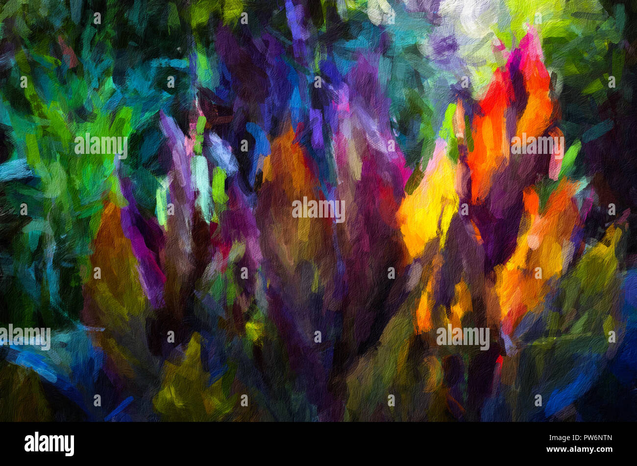 Abstract digital oil painting on canvas full of texture and bright ...