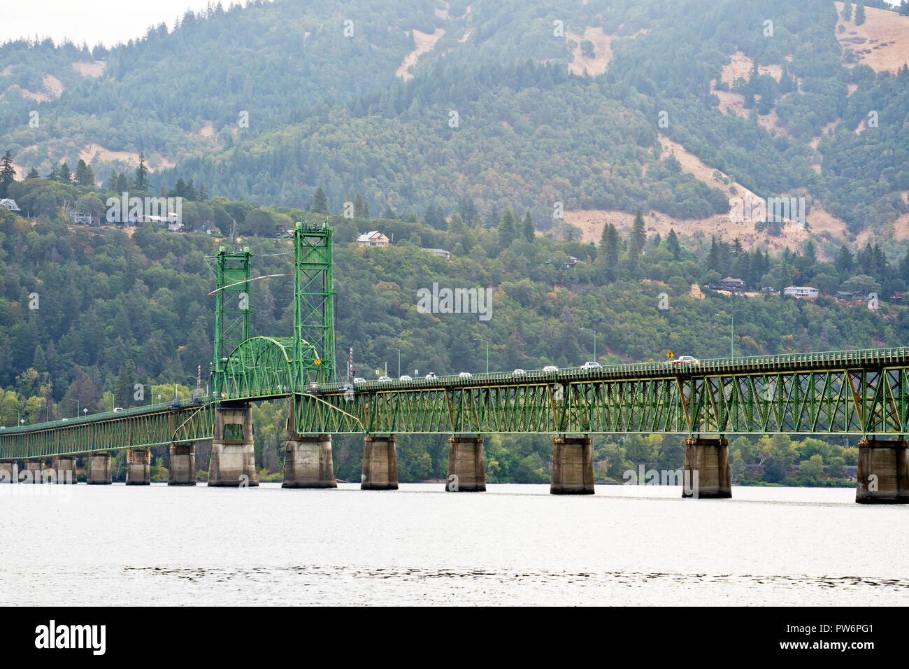 Landscaping panorama of Long truss drawbridge with an elevating arched ...
