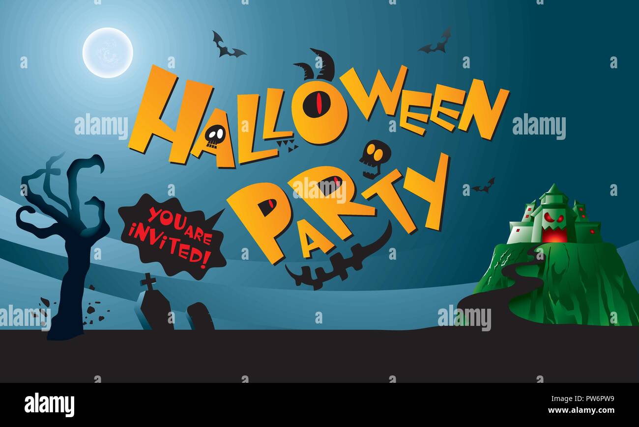 Spooky mood background with a moon, castle and a monster's hand Stock ...