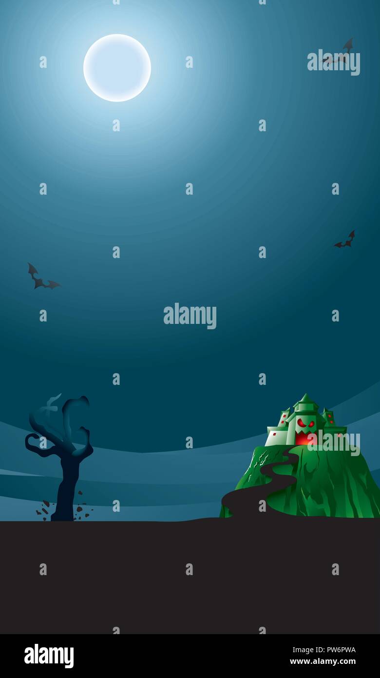 Spooky mood background with a moon, castle and a monster's hand Stock ...