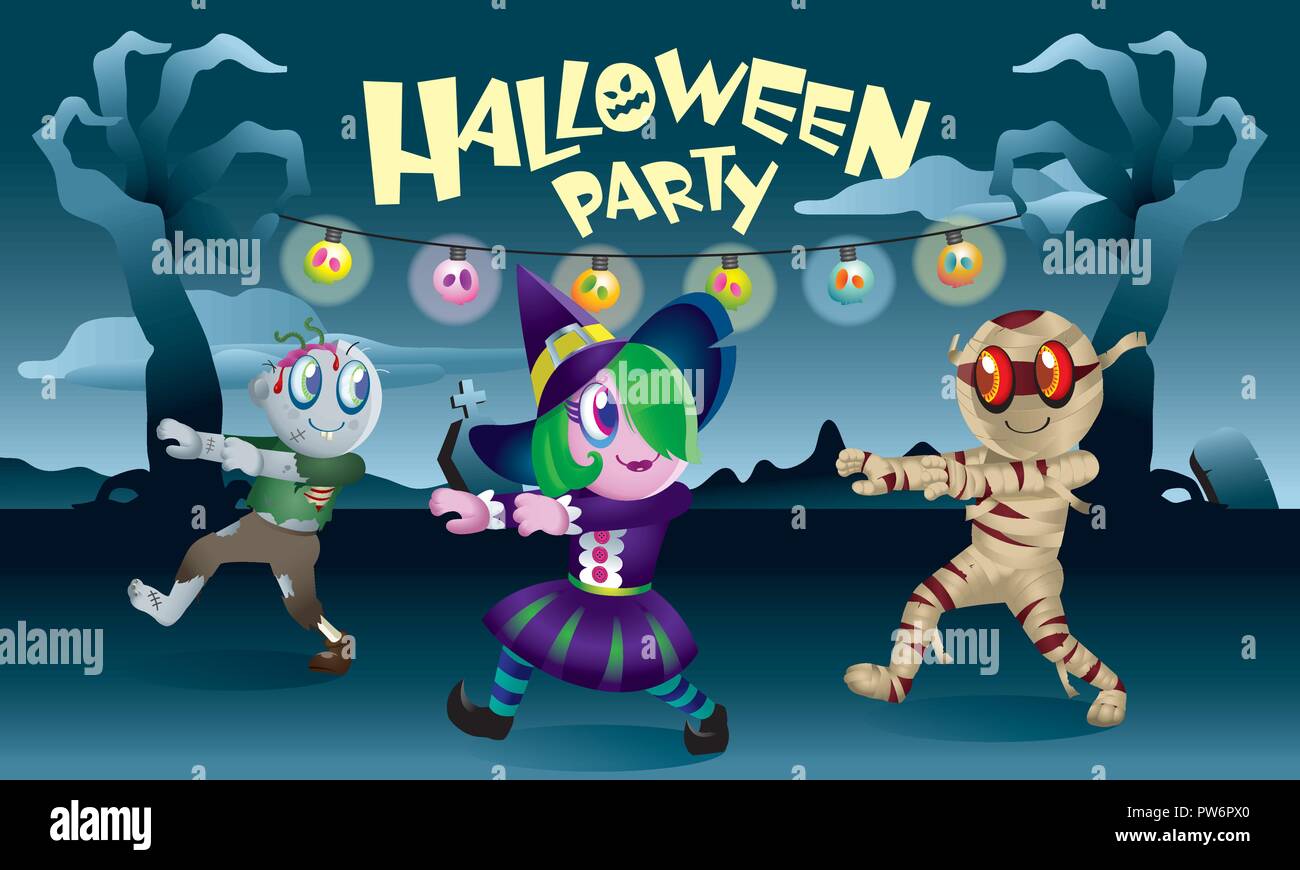 A group of monsters playing together in Halloween night Stock Vector ...