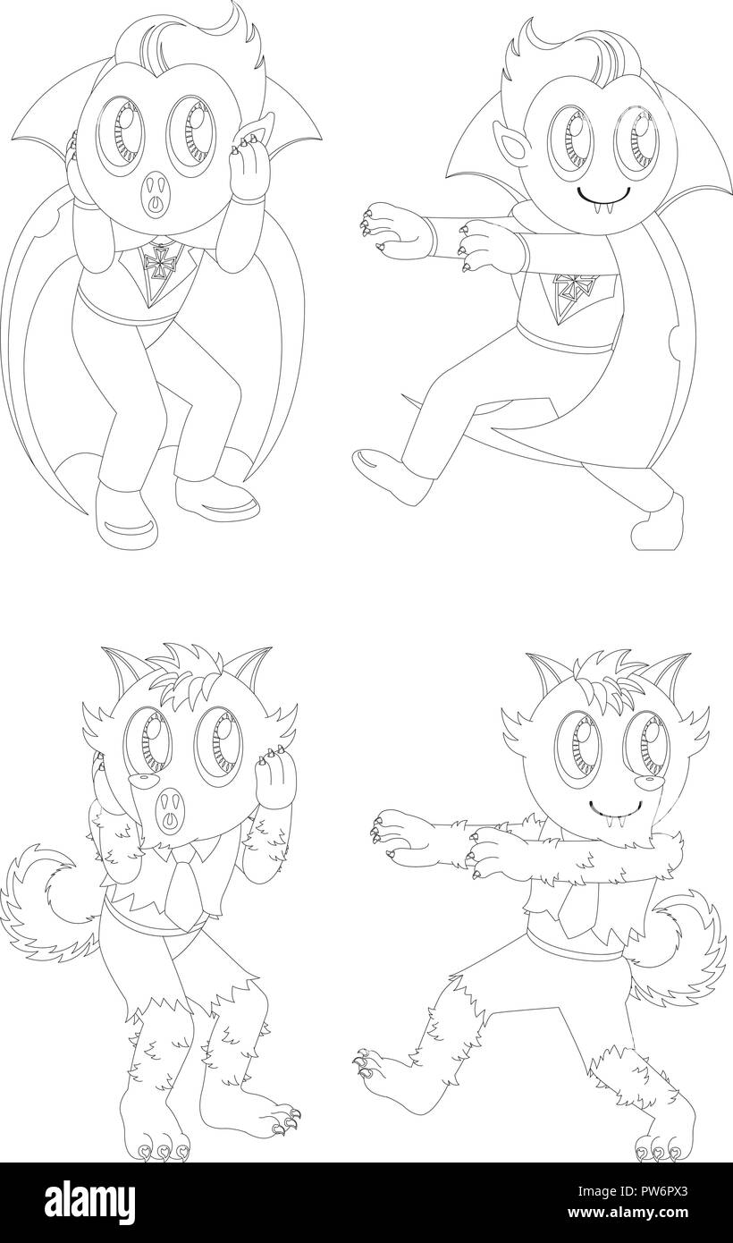 Black and white outline drawing of monsters Stock Vector Image & Art ...