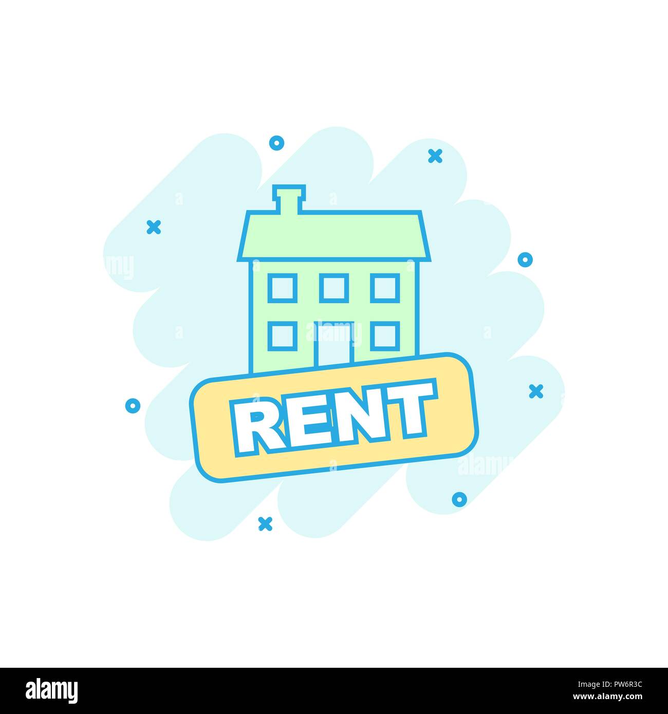 Vector cartoon rent house icon in comic style. Rent sign illustration ...