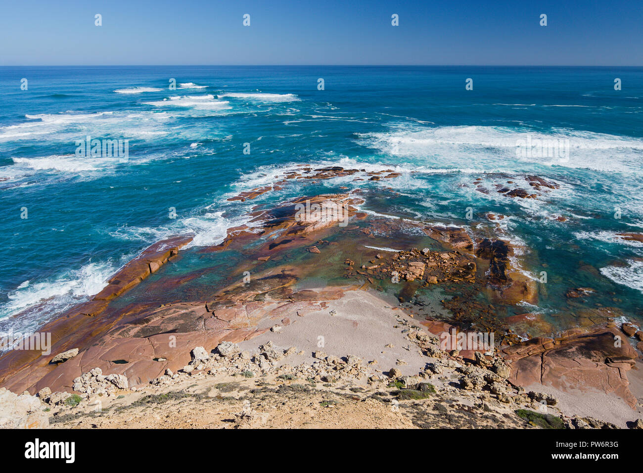 View of Australian sea lion colony from the cliffs at Point Labatt SA ...