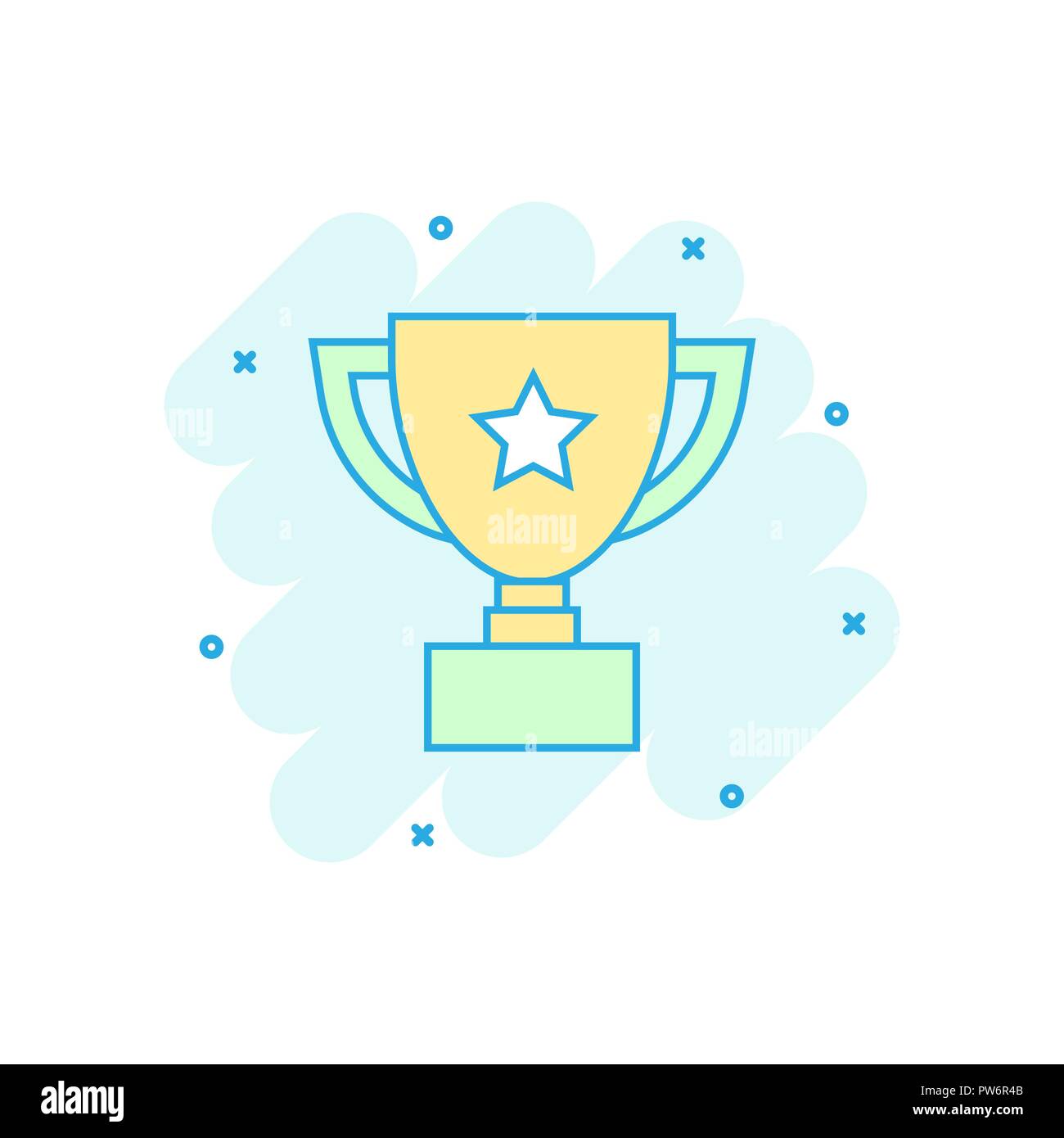 Vector cartoon trophy cup icon in comic style. Winner sign illustration ...