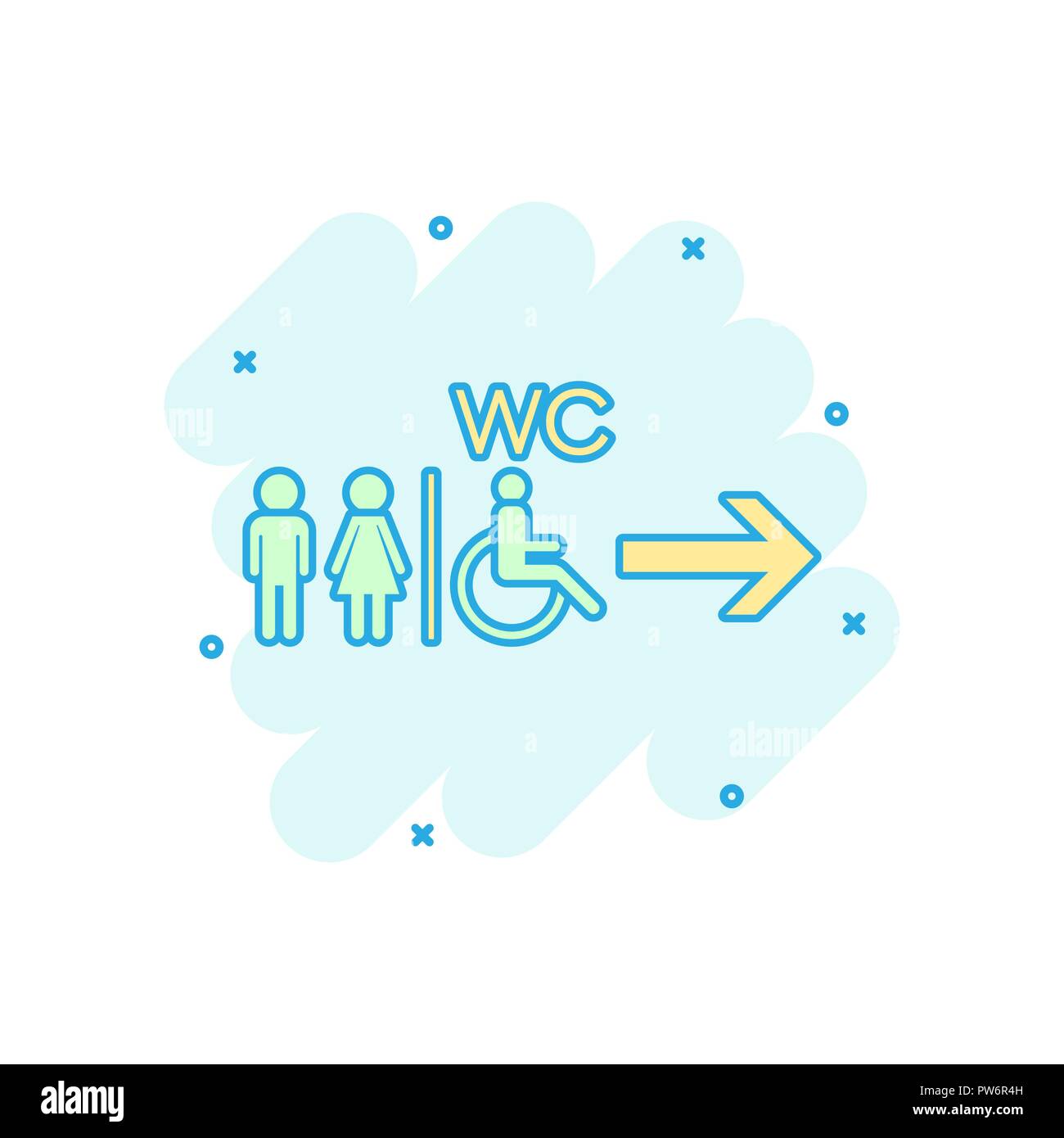 Vector cartoon WC, toilet icon in comic style. Men and women restroom ...