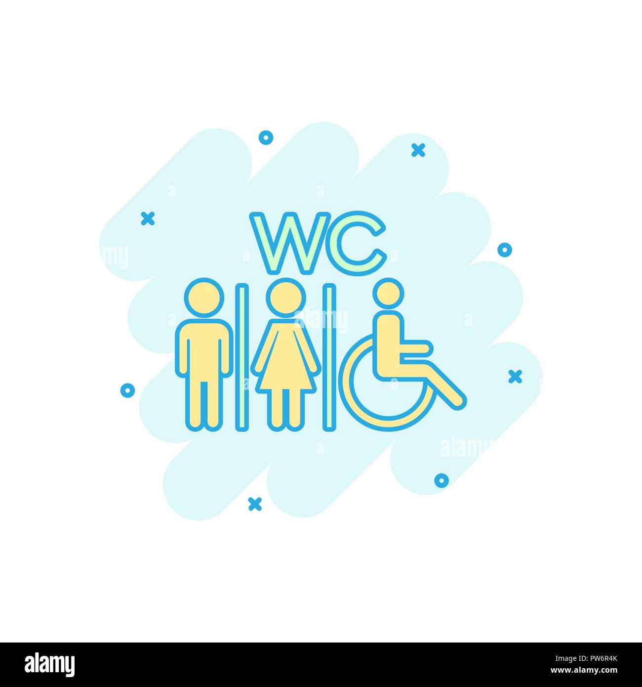 Vector cartoon WC, toilet icon in comic style. Men and women restroom ...