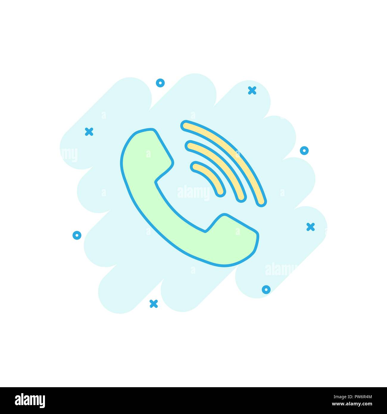 Vector cartoon phone icon in comic style. Contact, support service sign ...