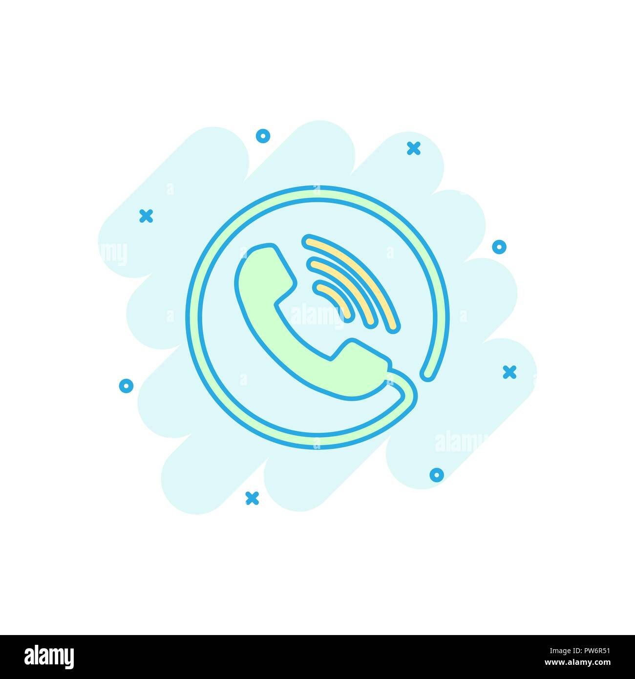 Vector cartoon phone icon in comic style. Contact, support service sign ...