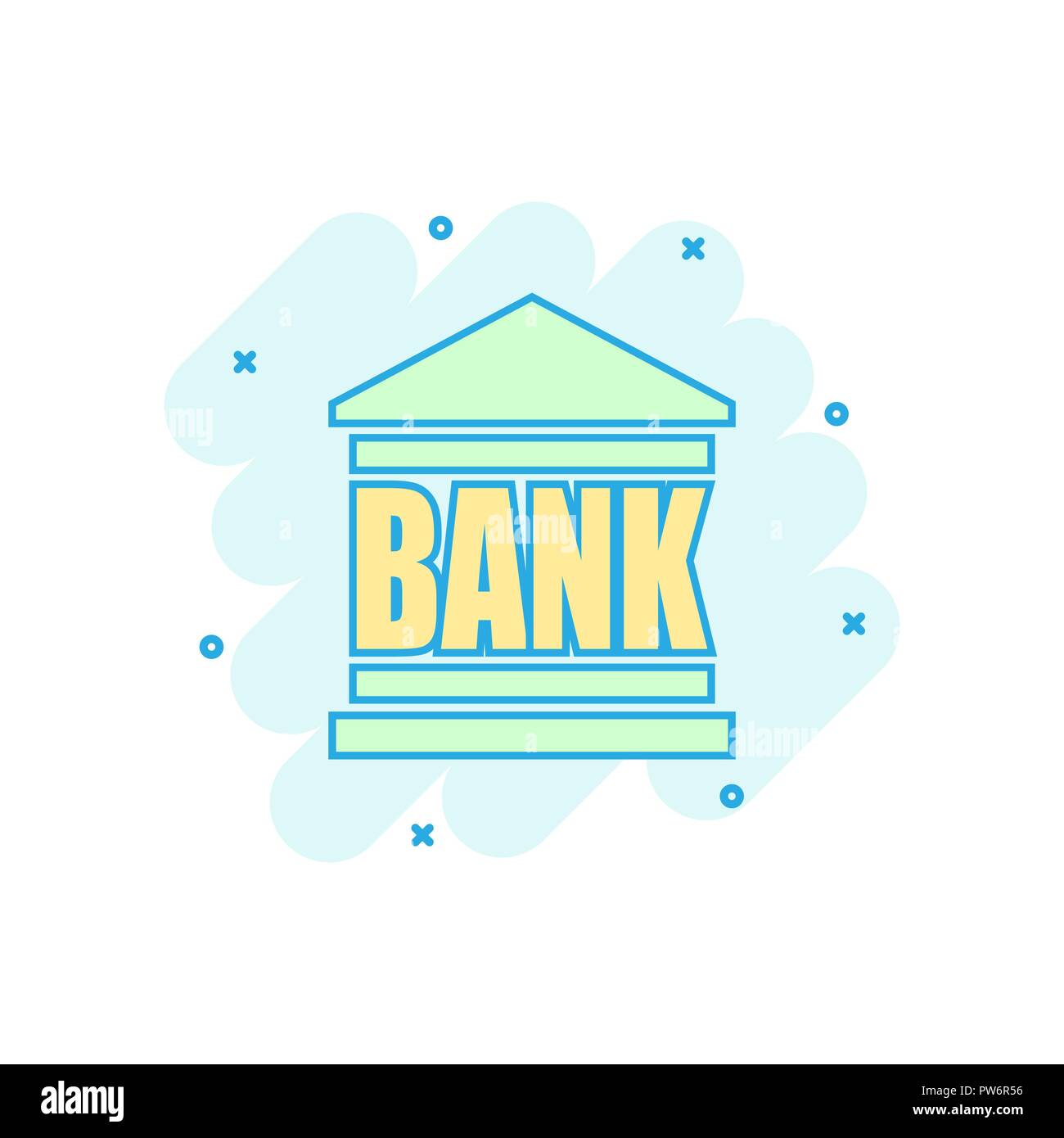 Vector cartoon bank building icon in comic style. Bank sign ...