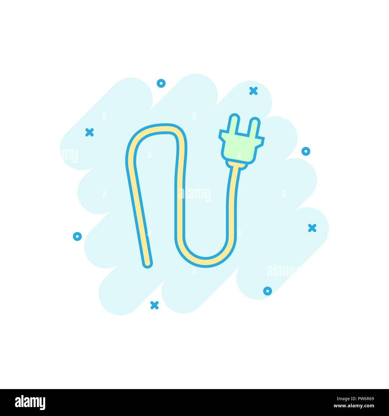 Vector cartoon electric plug sign icon in comic style. Power plug sign ...