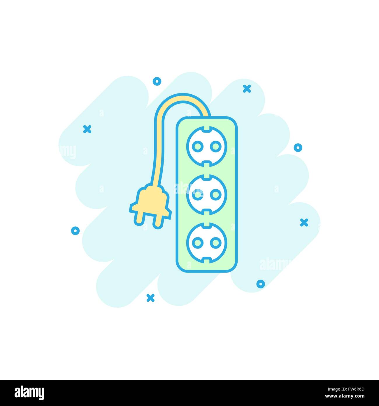 Vector cartoon extension cord sign icon in comic style. Electric power ...