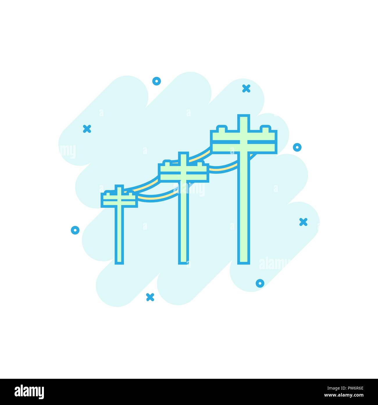 Vector cartoon high voltage power lines icon in comic style. Electric ...
