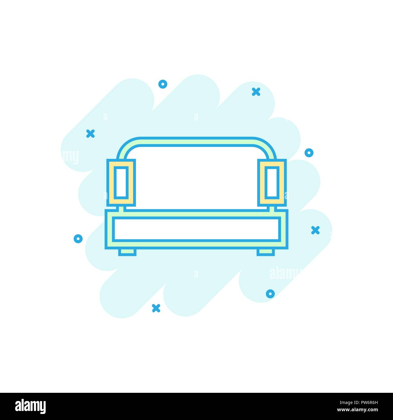 Vector cartoon sofa icon in comic style. Couch sign illustration ...