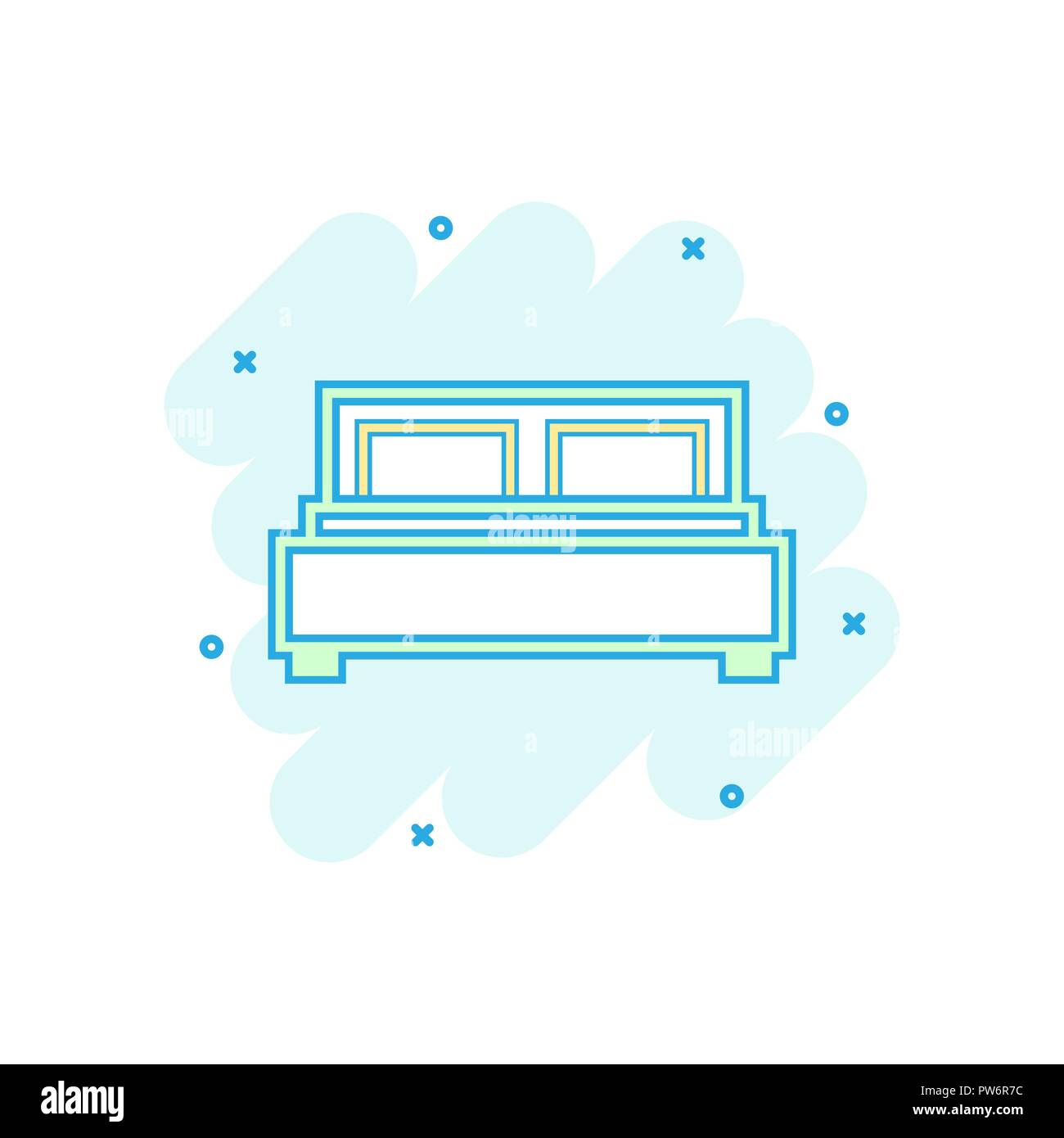 Vector cartoon bed icon in comic style. Bedroom sign illustration ...