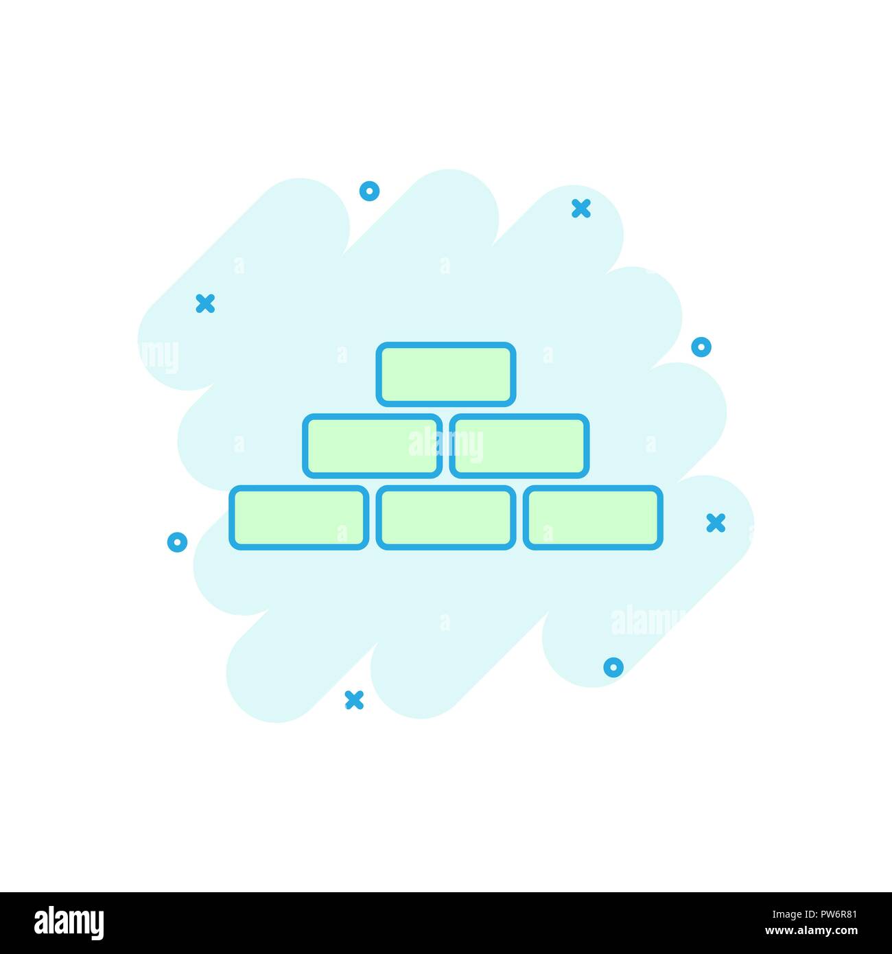 Vector cartoon wall brick icon in comic style. Wall sign illustration ...