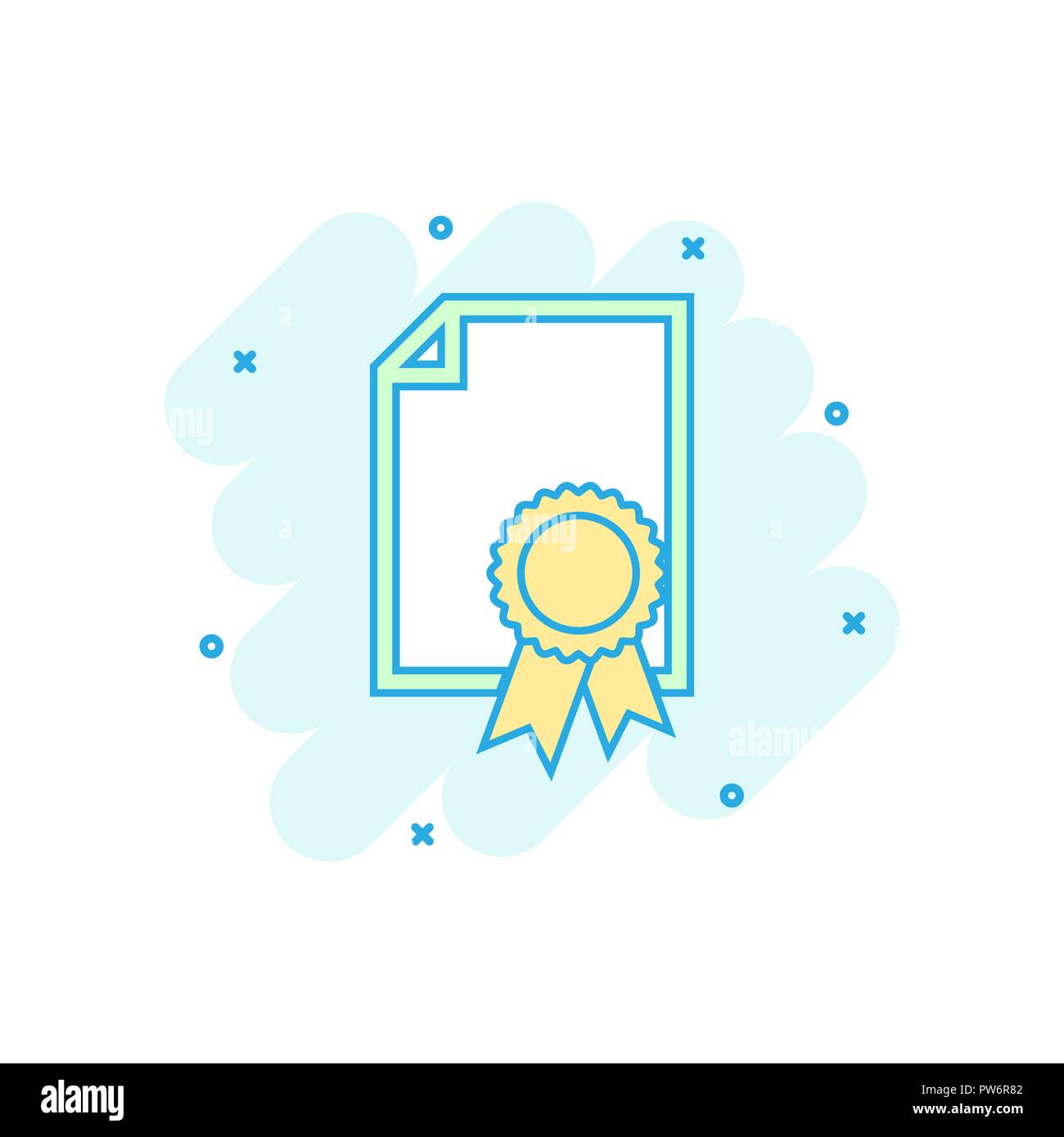 Vector cartoon certificate icon in comic style. Diploma sign ...