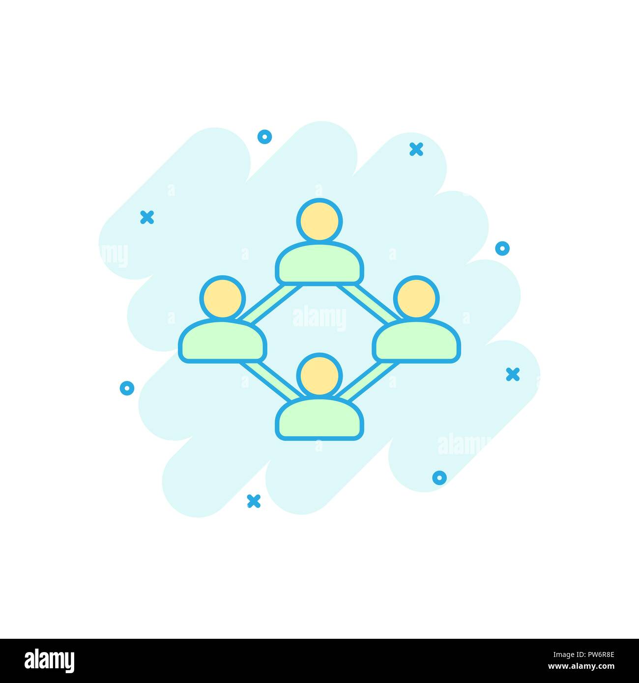 Vector cartoon social network icon in comic style. People connection ...