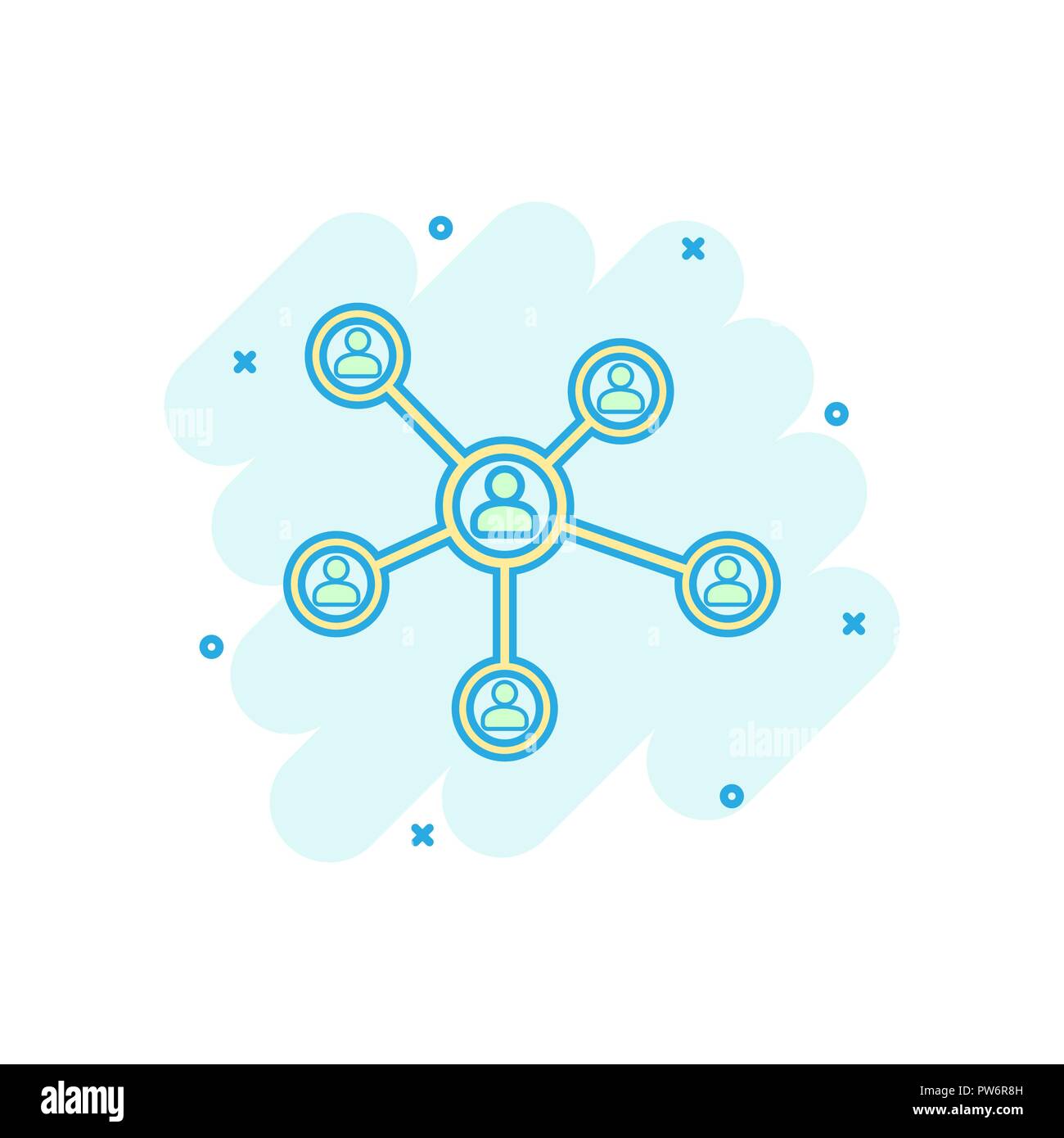 Vector cartoon social network icon in comic style. People connection ...