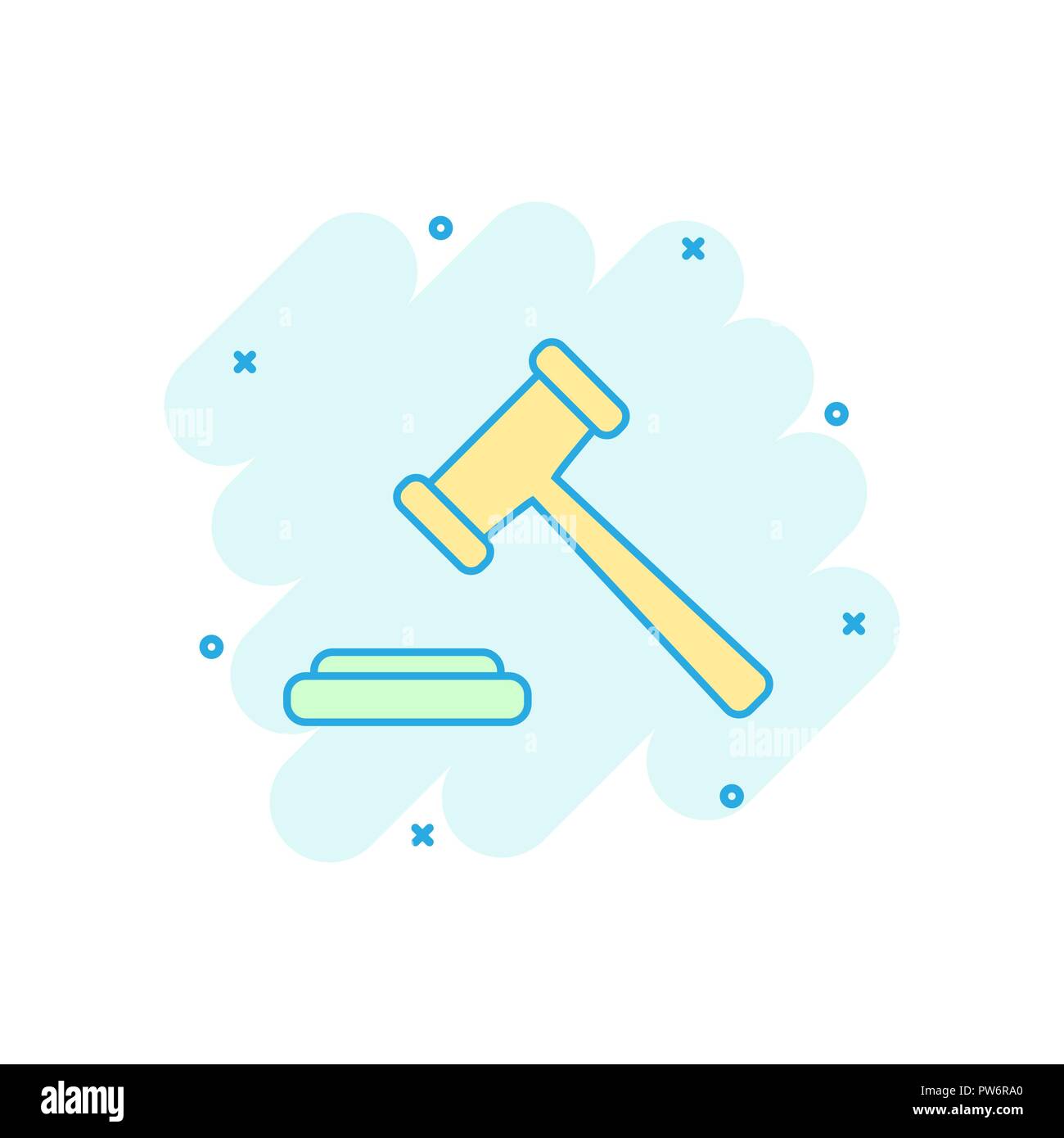 Vector cartoon auction hammer icon in comic style. Court tribunal sign ...