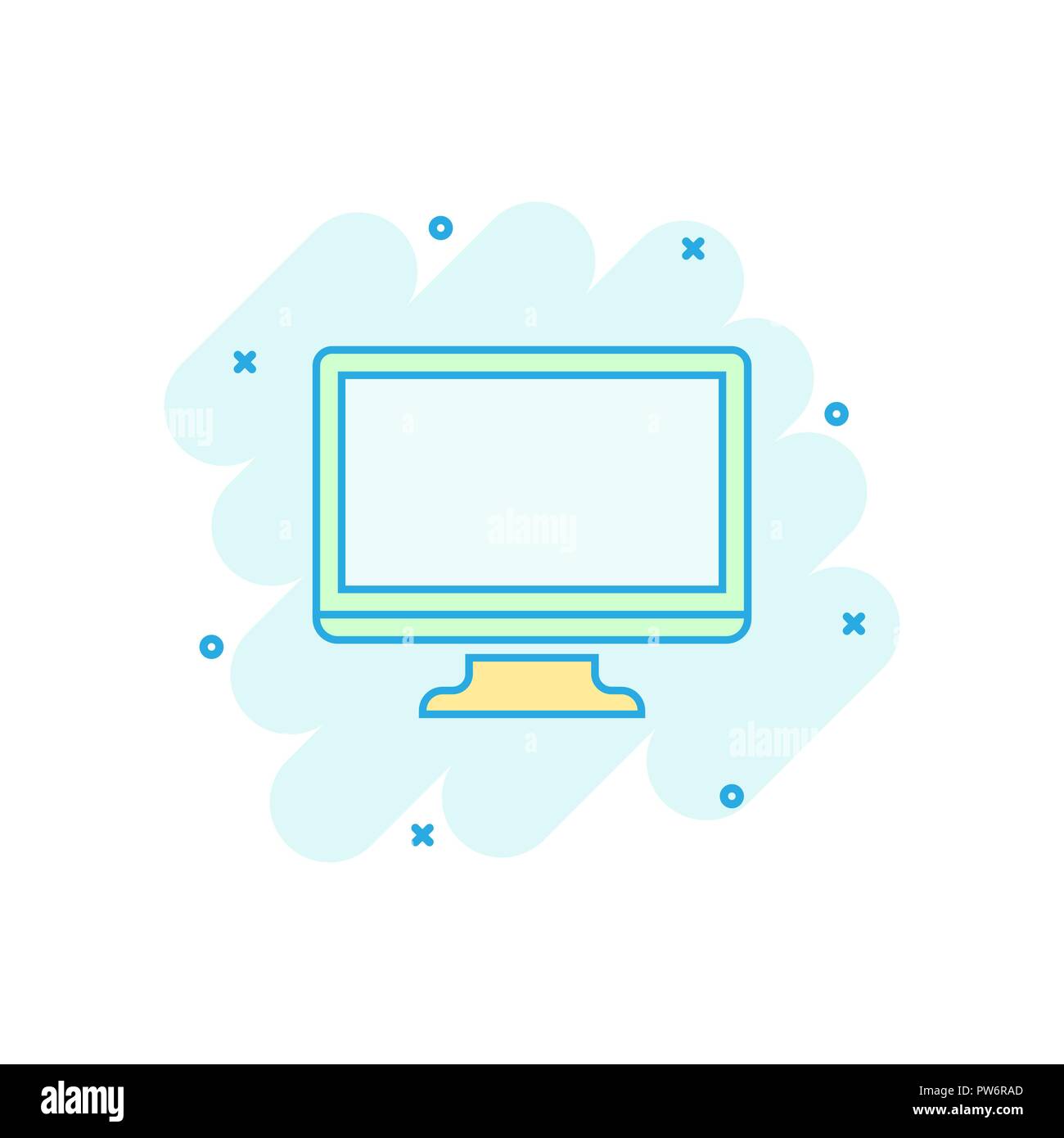 Vector cartoon computer icon in comic style. Monitor sign illustration ...