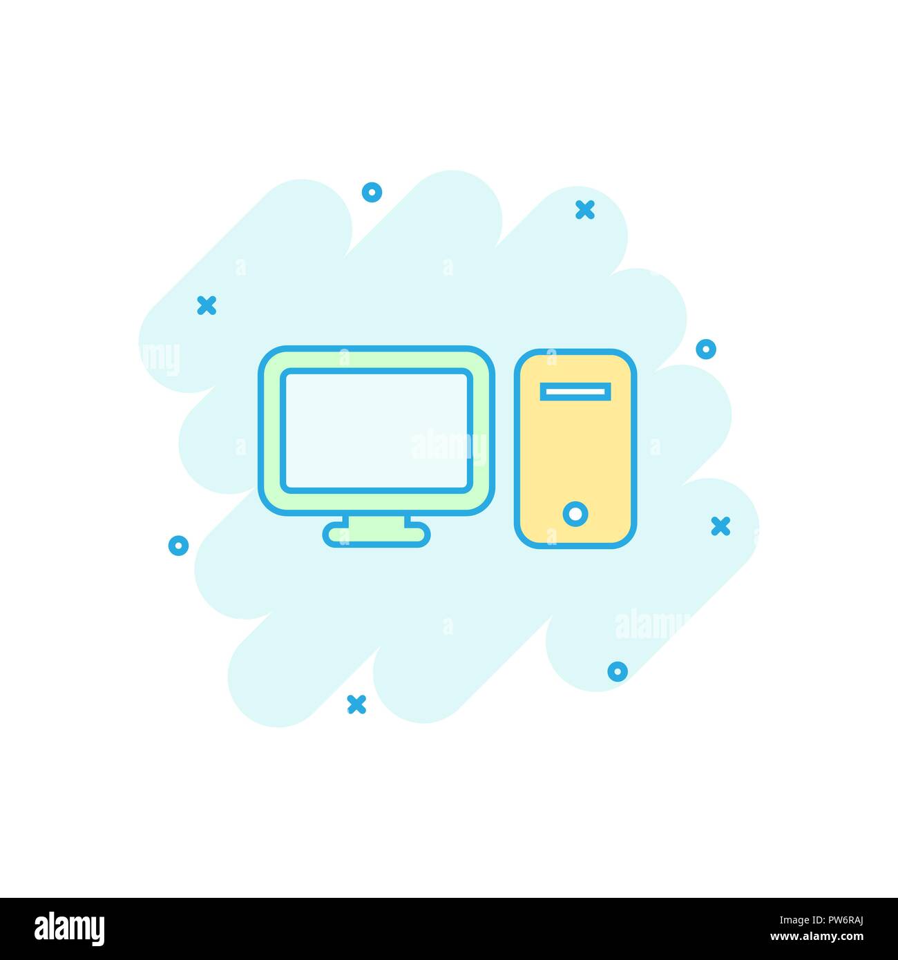 Vector cartoon computer icon in comic style. Monitor sign illustration ...