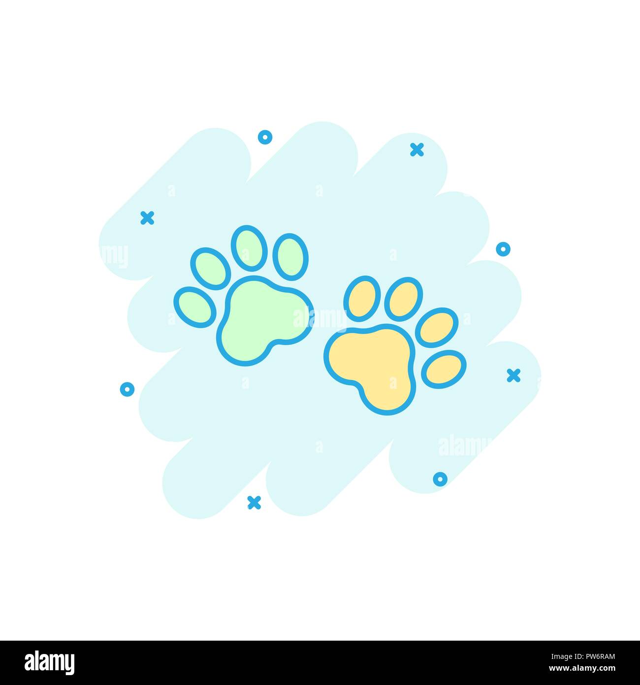 Vector cartoon paw print icon in comic style. Dog or cat pawprint sign ...