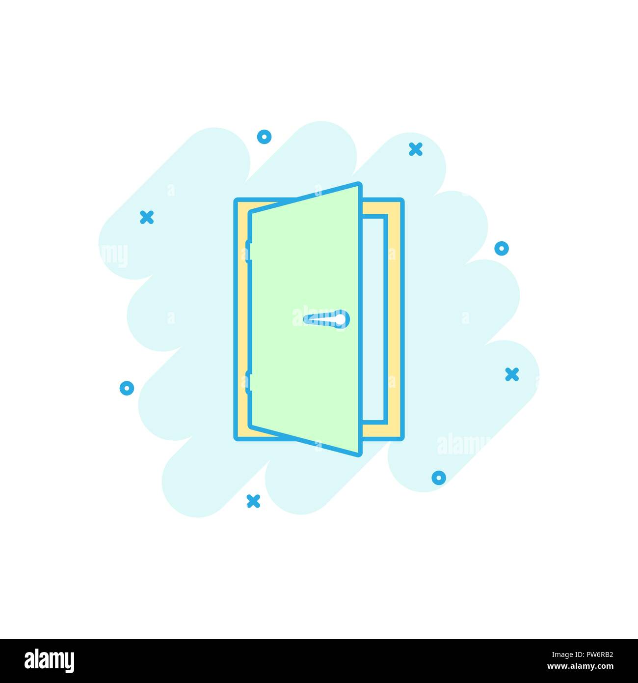 Vector cartoon door icon in comic style. Exit sign illustration ...