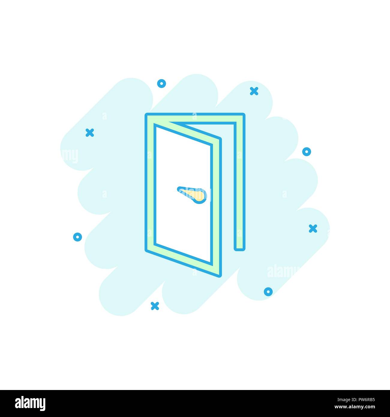 Vector cartoon door icon in comic style. Exit sign illustration ...