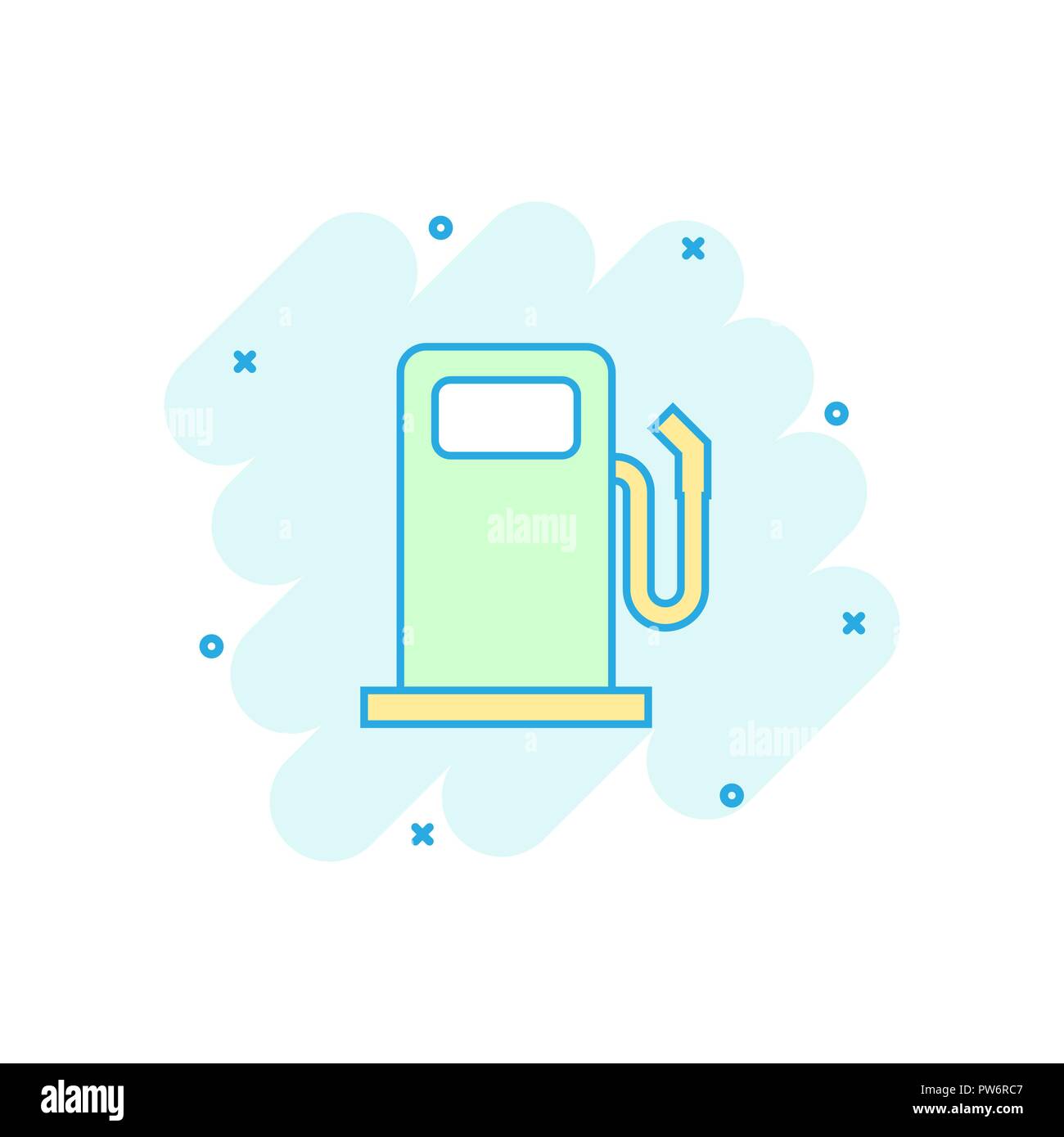 Vector cartoon fuel gas station icon in comic style. Car petrol pump ...