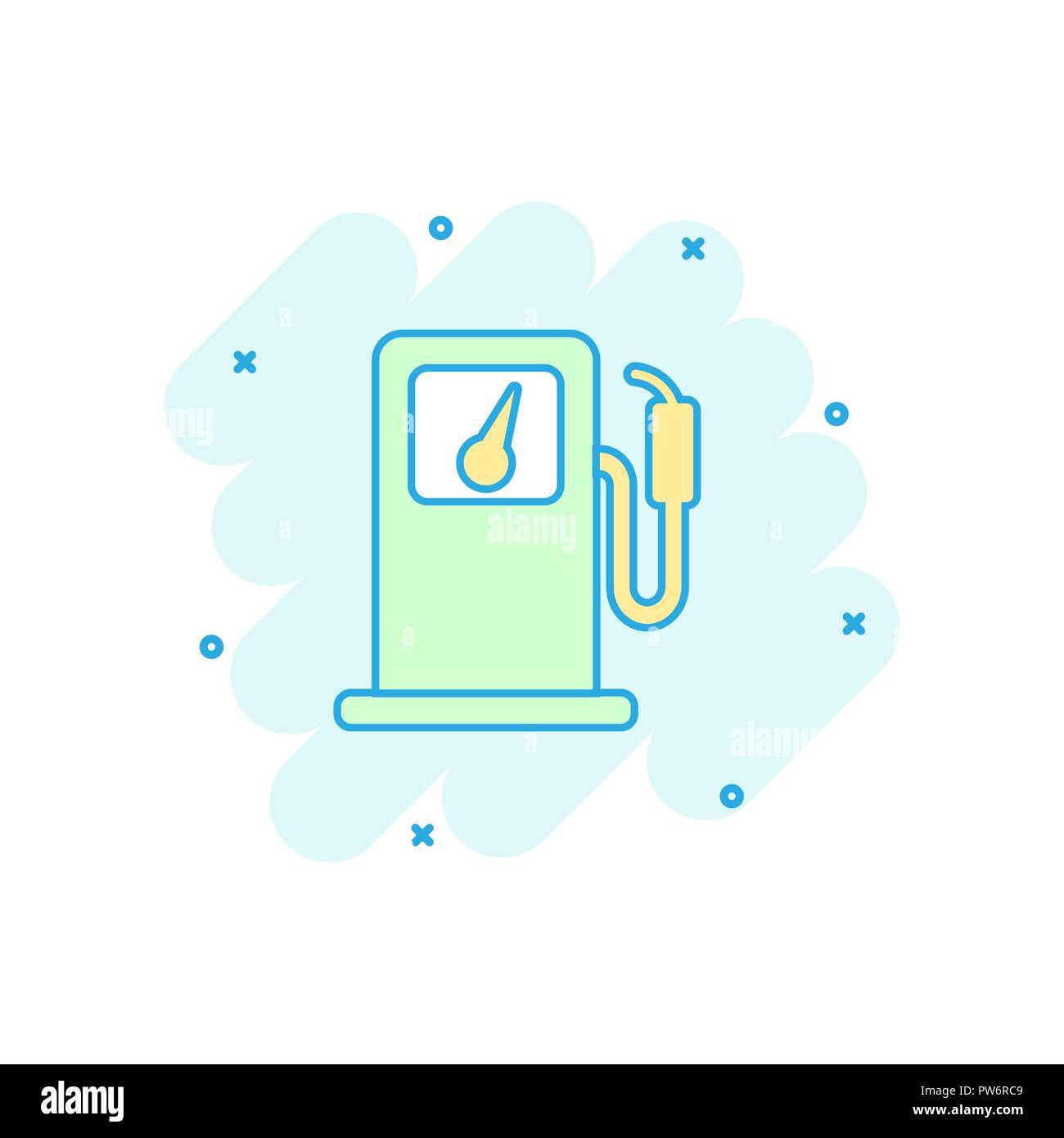 Vector cartoon fuel gas station icon in comic style. Car petrol pump ...