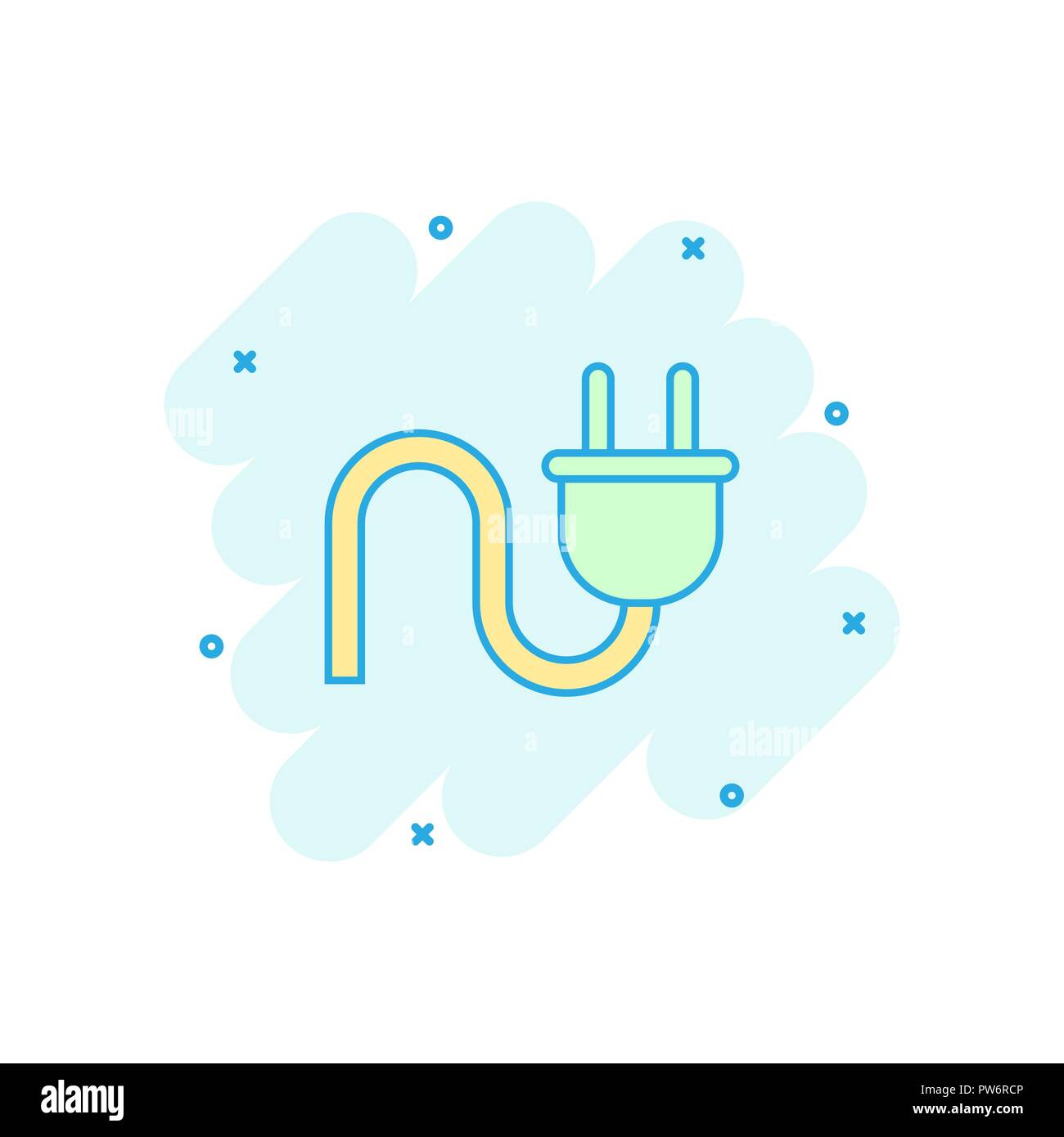 Vector cartoon electric plug icon in comic style. Power wire cable sign ...
