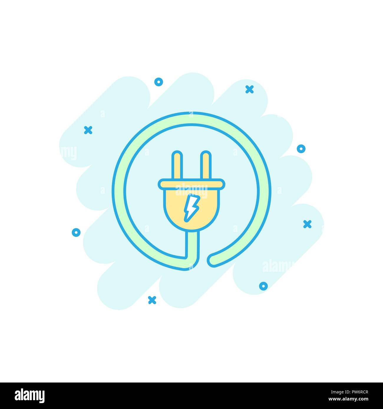 Vector cartoon electric plug icon in comic style. Power wire cable sign ...