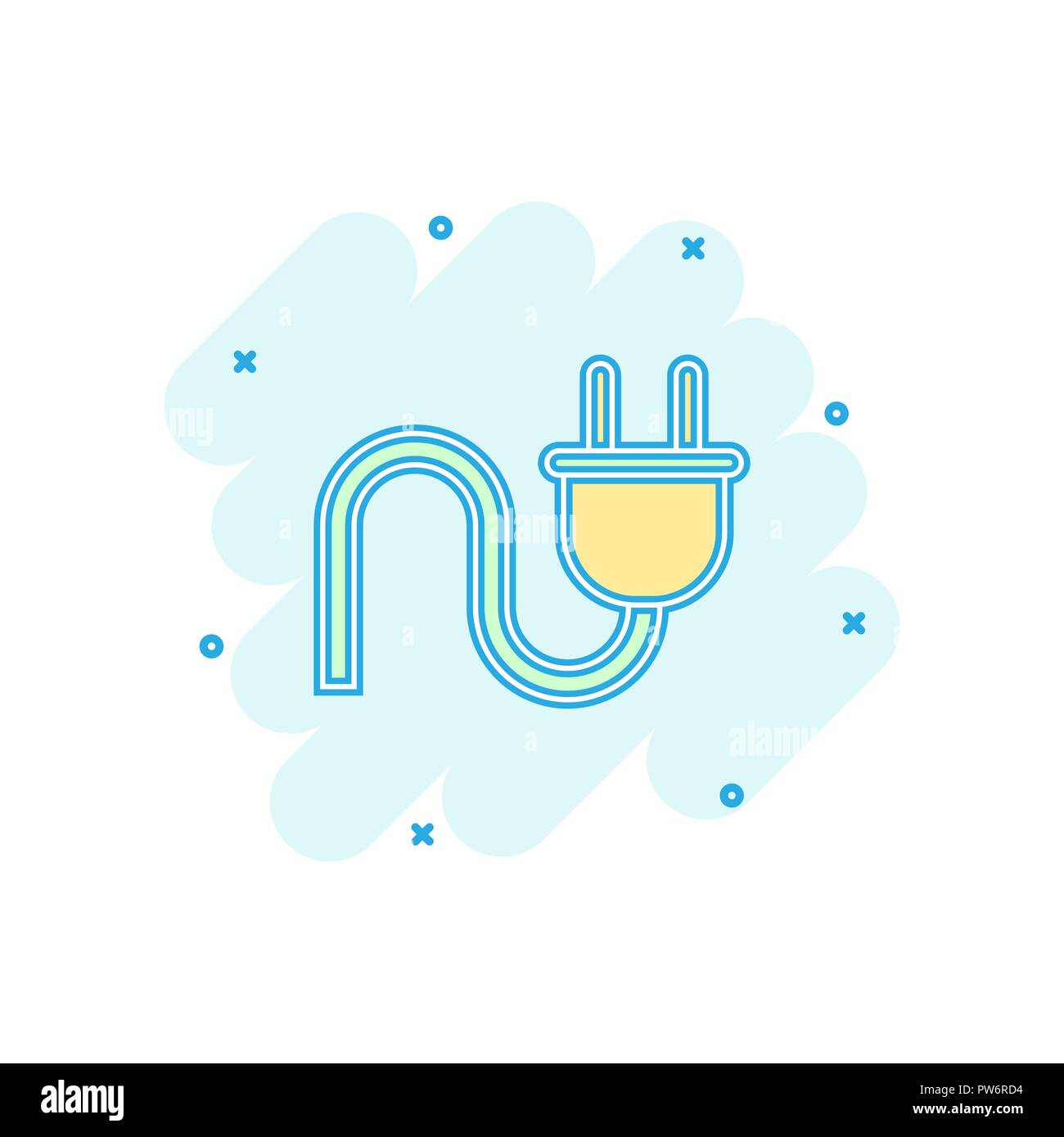 Vector cartoon electric plug icon in comic style. Power wire cable sign ...
