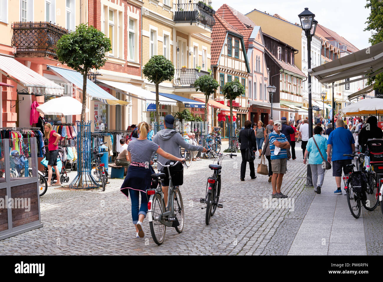 Tourists and residents in the downtown of Waren Stock Photo - Alamy