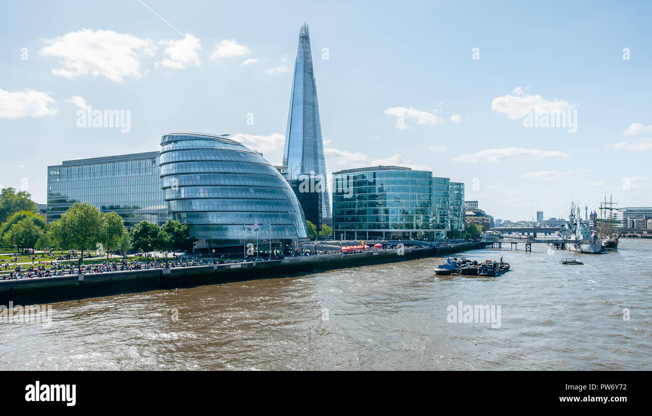 View of London from Tower Bridge on famous buildings and skyscrapers of ...