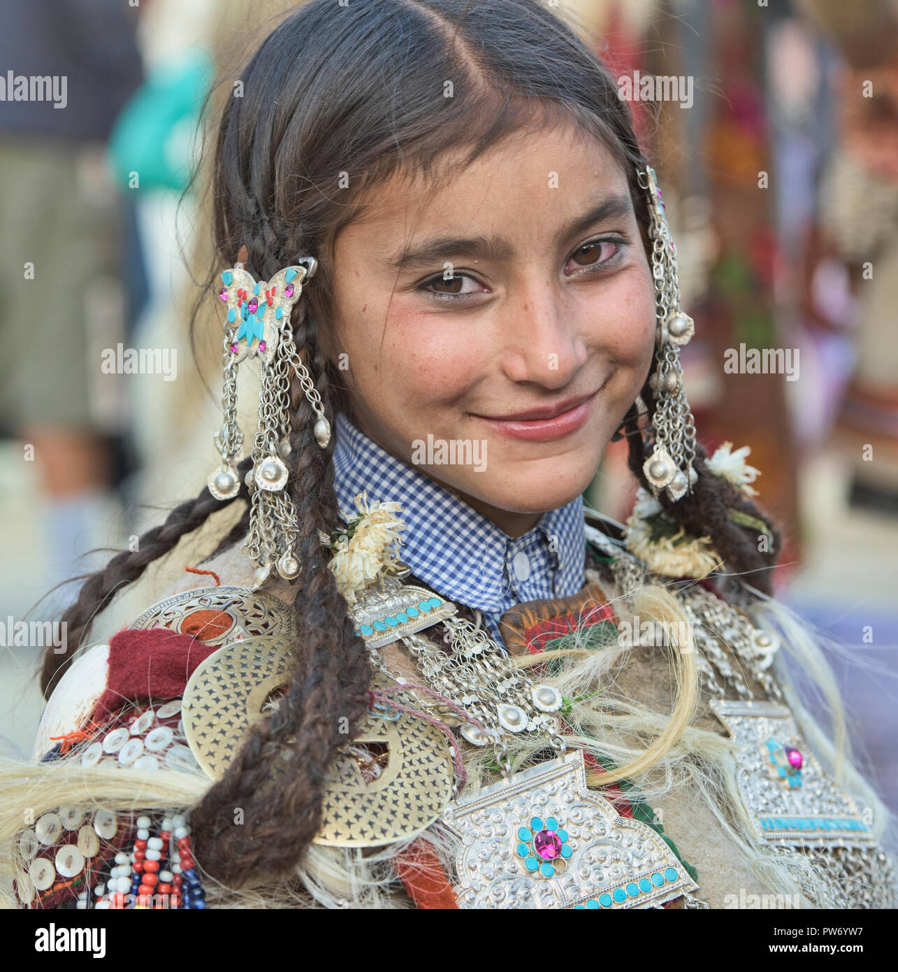Portrait of an Aryan (Brogpa) girl, Biama village, Ladakh, India Stock ...
