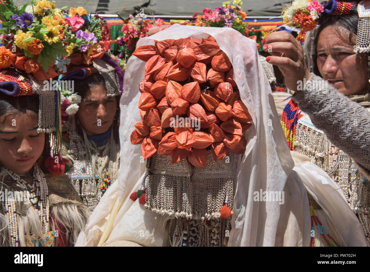 Aryan (Brogpa) bride in traditional wedding costume, Biama village ...
